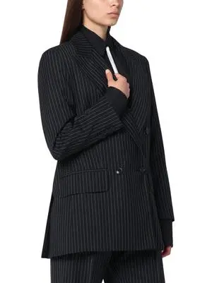 Max Mara Pinstriped Double-breasted Wool Jacket - Black