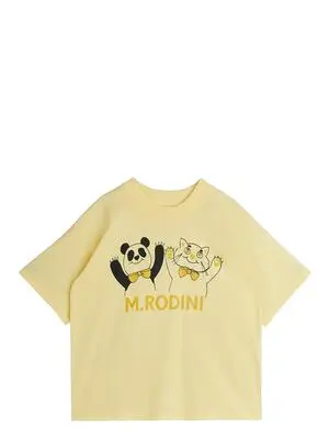 MINI RODINI T-shirt With Panda And Cat Print - Yellow