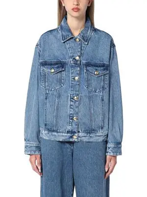 Palm Angels Denim Jacket With Jungle Insert - Blue