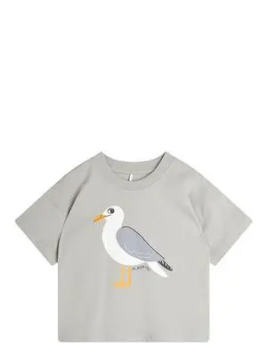 MINI RODINI Short Sleeve T-shirt With Seagull Print - Grey