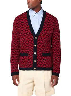 Valentino Garavani Jacquard Patterned Virgin Wool Cardigan - Blue