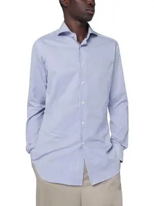 XACUS White Striped Travel Shirt - Blue