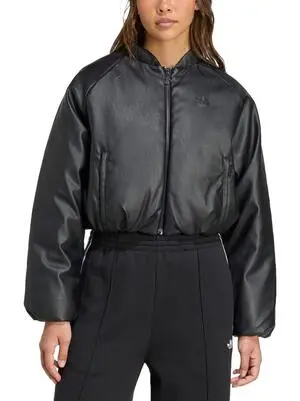 ADIDAS ORIGINALS Faux Leather Zip-up Bomber Jacket - Black
