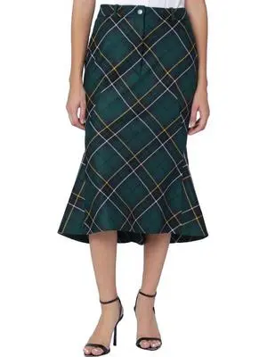 Alexander McQueen Flared Tartan Wool Skirt - Blue
