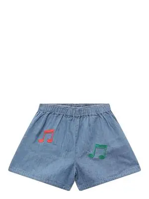 MINI RODINI Denim Shorts With Embroidery - Blue