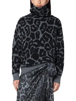 Stella McCartney Leopard Print Turtleneck Sweater - Black