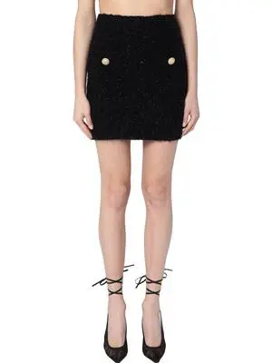 Balmain Tweed Mini Skirt With Logo Buttons - Black