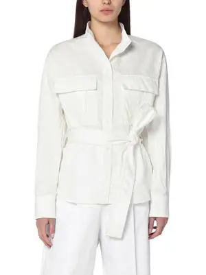FERRAGAMO Belted Cotton Blend Shirt - White