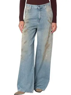 GOLDEN GOOSE Wide-leg Jeans With Stud Detailing - Light Blue