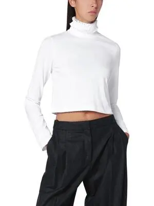 Alaïa Long-sleeved Crop Top - White