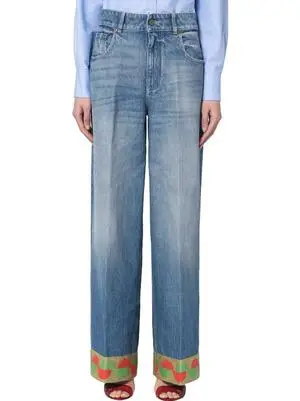 Valentino Garavani Washed Denim Jeans With Jacquard Detail - Blue