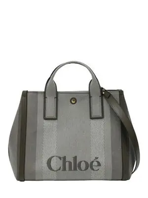 Chloé Carry Tote Bag In Striped Canvas - Blue