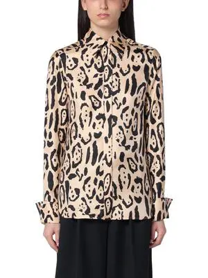 Sportmax Silk Animal Print Shirt - Beige