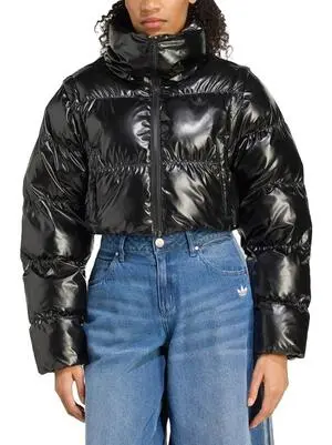 Adidas Originals By Alexander Wang Shiny Convertible Cropped Puffer Jacket - Black