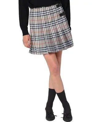 Burberry Wool Check Kilt Skirt - Grey