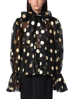 Dolce & Gabbana Silk Organza Lamé Polka Dot Blouse - Black