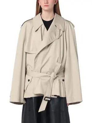 Balenciaga Cotton Twill Cropped Trench Coat - Beige
