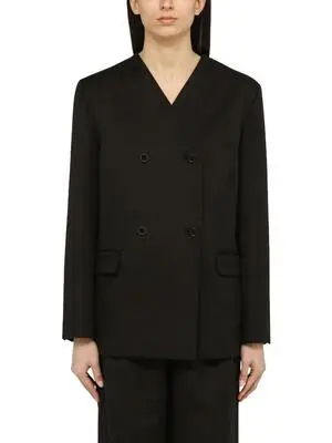 Loulou De Saison Double-breasted Cotton And Linen Jacket - Black