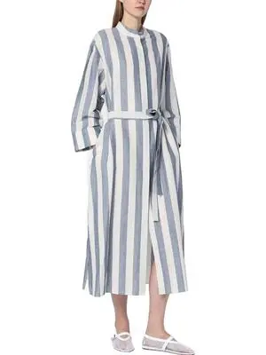 Max Mara Striped Ramie And Cotton Shirt Dress - White