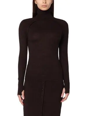 Victoria Beckham Wool Turtleneck Sweater - Brown