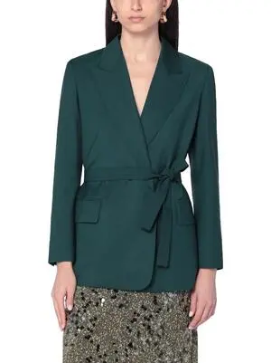 Max Mara Wool Canvas Jacket With Tie Belt Green