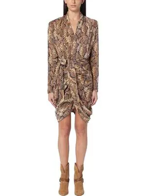 Isabel Marant Cleora Snake Print Velvet Dress - Beige