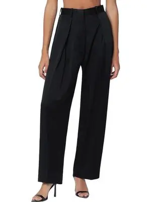 Victoria Beckham Pleated Crêpe Satin Trousers - Black