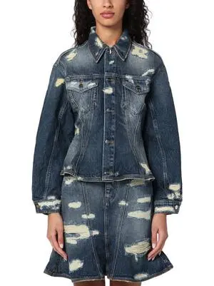 Marc Jacobs Washed Denim Trucker Jacket With Distressed Detail - Blue