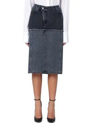 Alexander McQueen Two-tone Denim Midi Skirt - Black