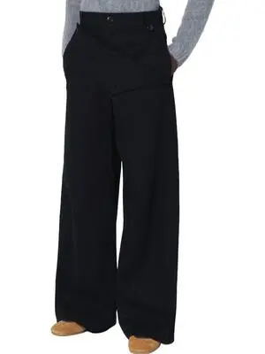 Dries Van Noten Wide Leg Cotton Trousers - Black