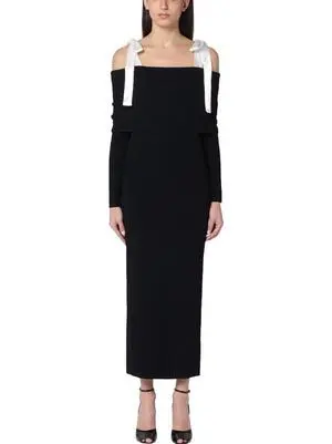 ROTATE BY BIRGER CHRISTENSEN Midi Dress With Bows - Black