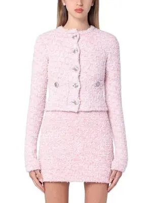 Balenciaga Cotton Blend Tweed Cropped Cardigan - Pink