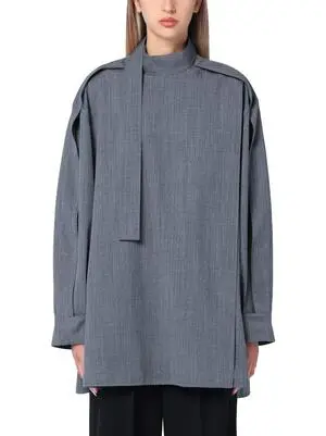 JIL SANDER Wool Shirt With Scarf - Grey