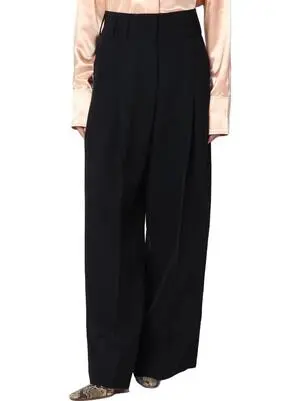JIL SANDER Wide Leg Silk Blend Pants - Black