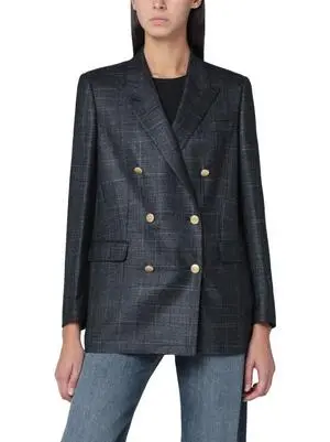 Tagliatore Checked Wool Double-breasted Blazer - Black