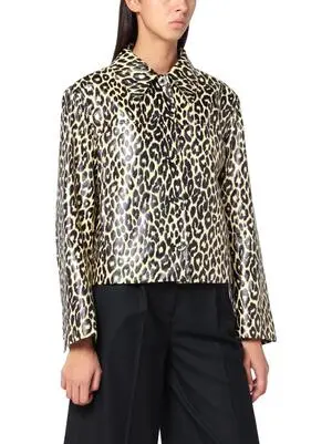 JIL SANDER Leopard Print Coated Fabric Jacket - Beige