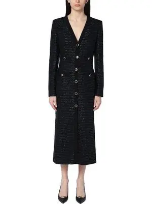 Alessandra Rich Sequin Tweed Midi Dress With Buttons - Black
