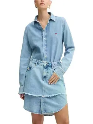DIESEL Buttoned Long-sleeve Mini Dress - Blue
