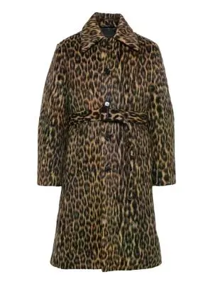 LANVIN Animal-print Belted Coat - Brown