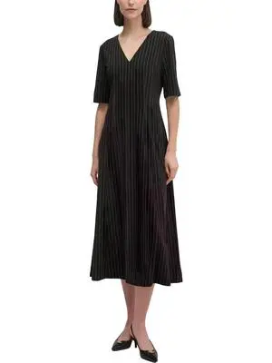 Dkny Striped V-neck Midi Dress - Black