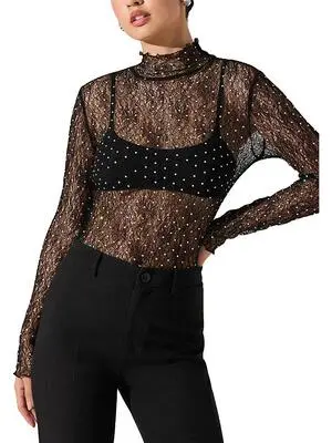 Astr The Label Kyra Lace Mock Neck Top - Black