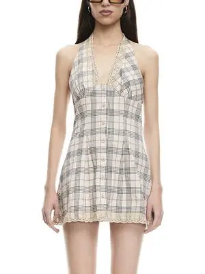 Lioness Charmed Mini Dress - Beige Plaid