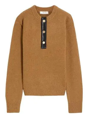 FRAME Leather-trimmed Knitted Sweater - Camel