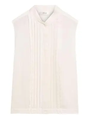 FRAME Pintucked Silk And Cotton-blend Top - Ecru