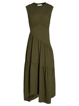FRAME Gathered Cotton-jersey Midi Dress - Army Green