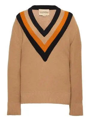 ValentinoGaravani Chevron-detailed Virgin Wool Sweater - Brown