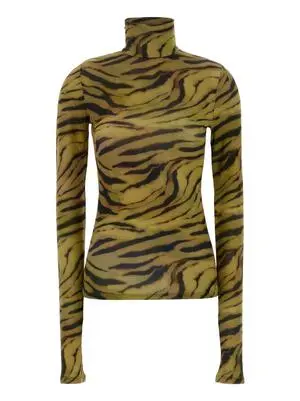 GANNI Animal-Print Long-Sleeve T-Shirt Green