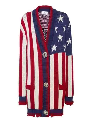 Philipp Plein Flag-intarsia Cardigan - Red