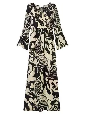 St. John Harlow Leaf-print Maxi Dress - Neutrals