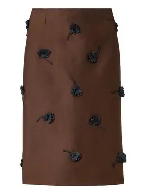 SHUSHU/TONG Embellished Appliquéd Duchesse-satin Midi Skirt - Brown